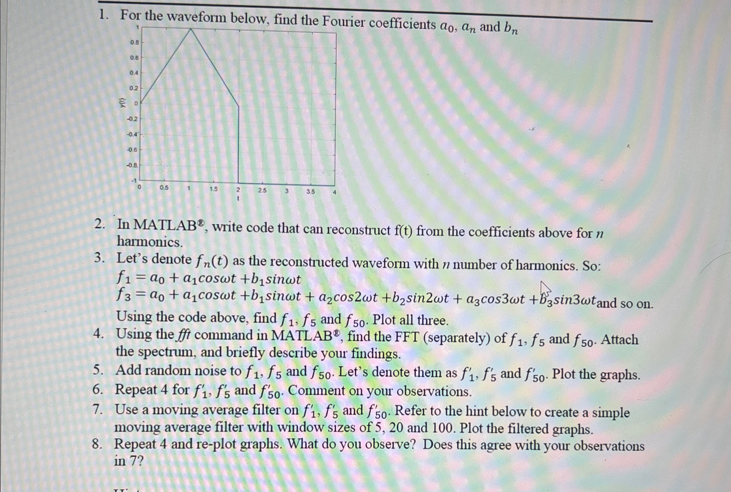 For the waveform below. find the Fnיrier coefficients | Chegg.com