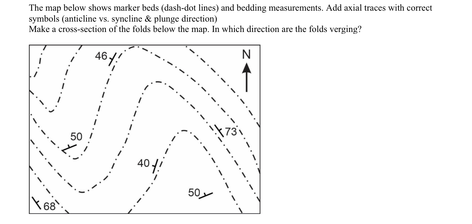 Solved The map below shows marker beds (dash-dot lines) ﻿and | Chegg.com
