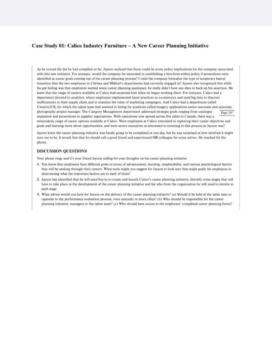 Solved Case Study 01: Calico Industry Furniture - A New | Chegg.com