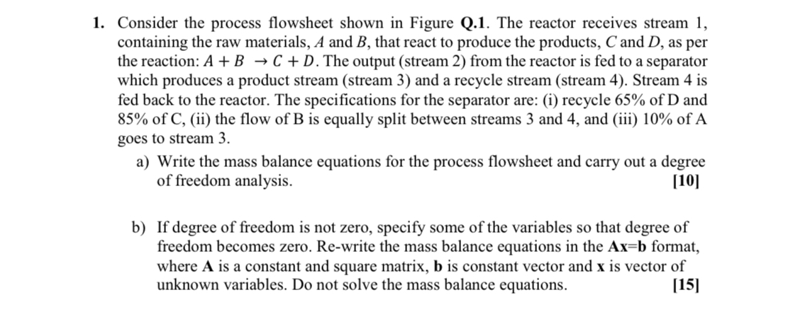 Solved Consider the process flowsheet shown in Figure Q.1. | Chegg.com