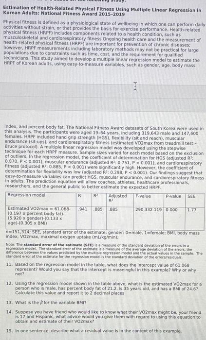 Solved Estimation of Health-Related Physical Fitness Using | Chegg.com