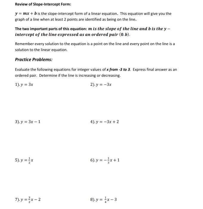 Solved Review of Slope-Intercept Form: y = mx + b is the | Chegg.com