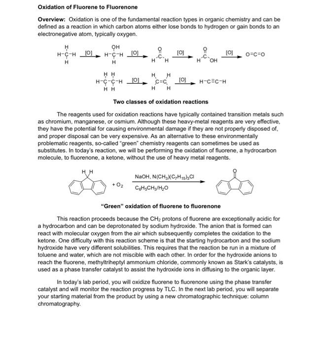 Solved Oxidation of Fluorene to Fluorenone Overview: | Chegg.com