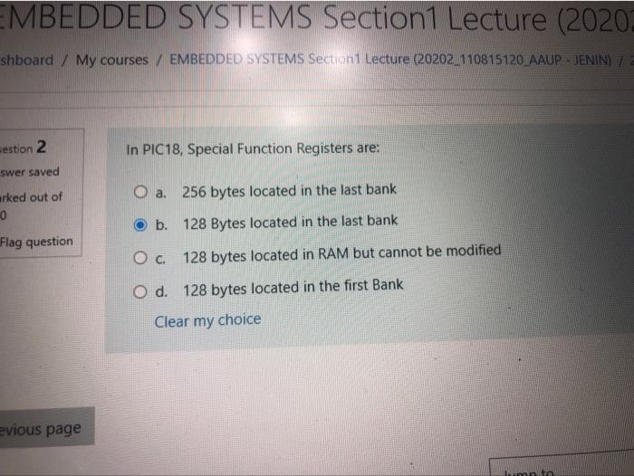 Solved EMBEDDED SYSTEMS Section1 Lecture (2020 shboard / My | Chegg.com