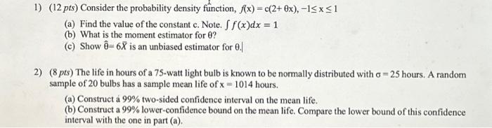 Solved 1) (12 pts) Consider the probability density | Chegg.com