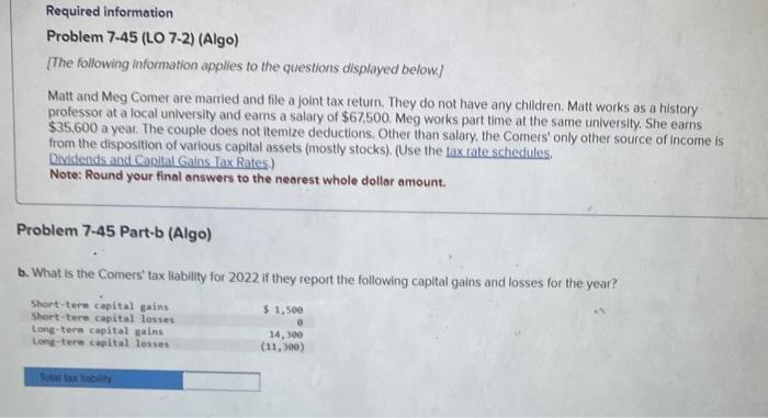 Solved Required informotion Problem 7-45 (LO 7-2) (Algo) | Chegg.com