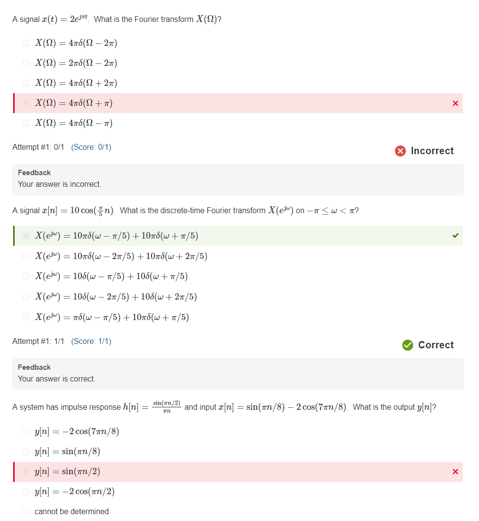Solved A signal x(t)=2ejπt. ﻿What is the Fourier transform | Chegg.com