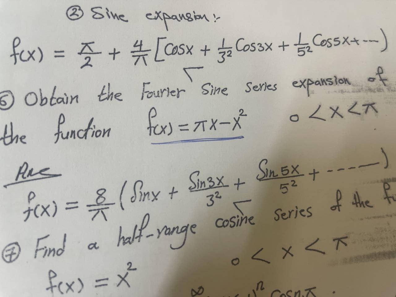 Solved ③ Sine expansion - r 2 : fex) = 5 + 4[cosx + + Cos3x | Chegg.com