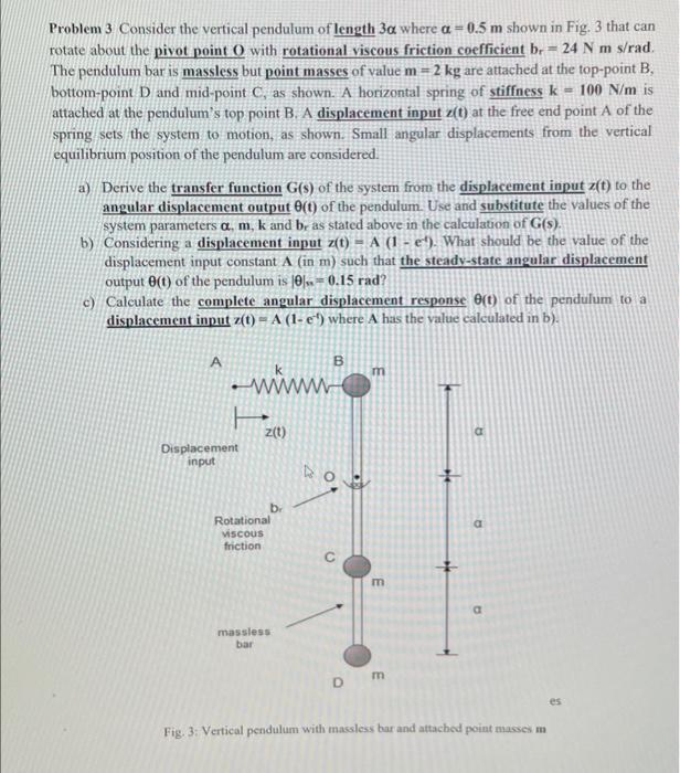 Solved Problem 3 Consider the vertical pendulum of length 3α | Chegg.com