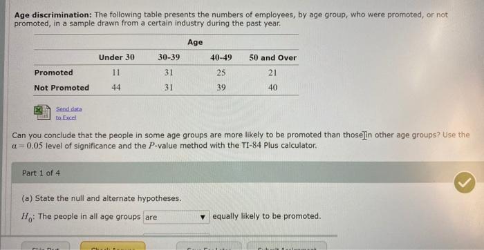 Solved Age discrimination: The following table presents the | Chegg.com