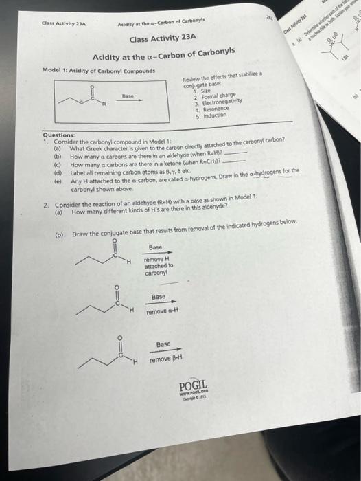 Solved Acidity at the a-Carbon of Carbonyls Model 1: Acidity | Chegg.com