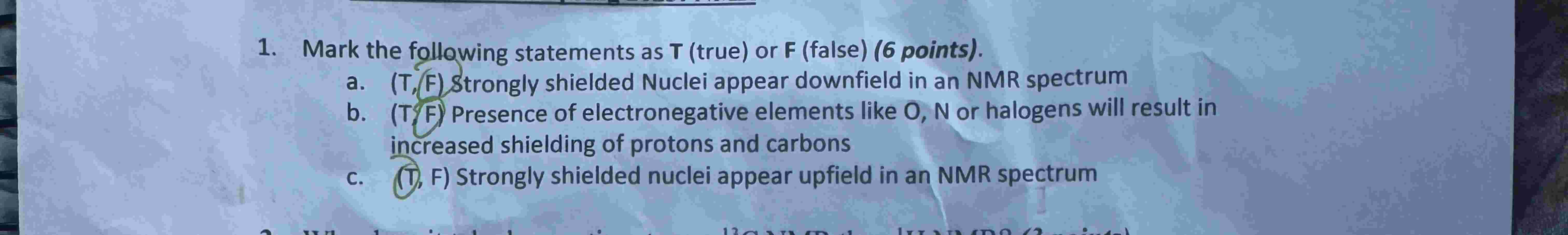 Solved 1. ﻿Mark the following statements as | Chegg.com