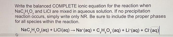 Solved Write the balanced COMPLETE ionic equation for the | Chegg.com