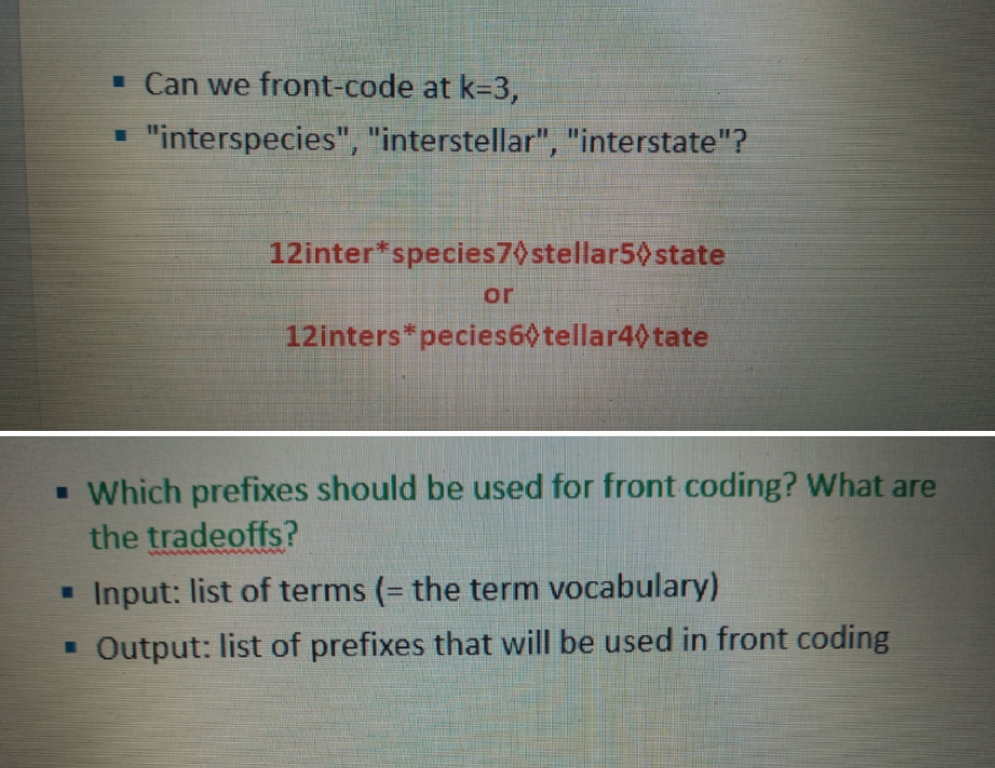 Solved Can we front-code at k=3," ﻿"interspecies", | Chegg.com