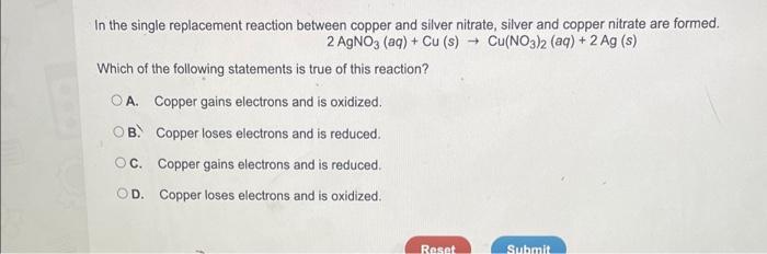 Solved In the single replacement reaction between copper and | Chegg.com