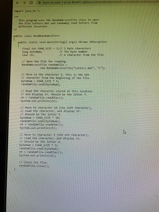 1. Run ReadRandomLetters.java using Letters.dat 2. | Chegg.com