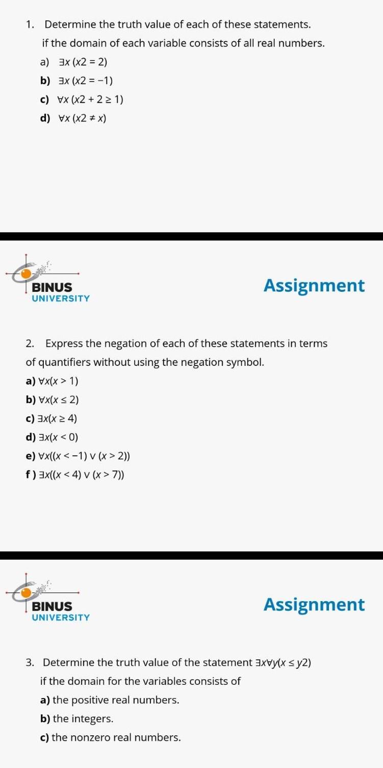 Solved 1. Determine the truth value of each of these | Chegg.com