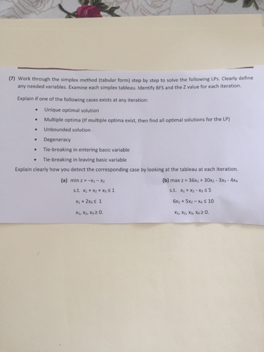 Solved (7) Work through the simplex method (tabular form) | Chegg.com