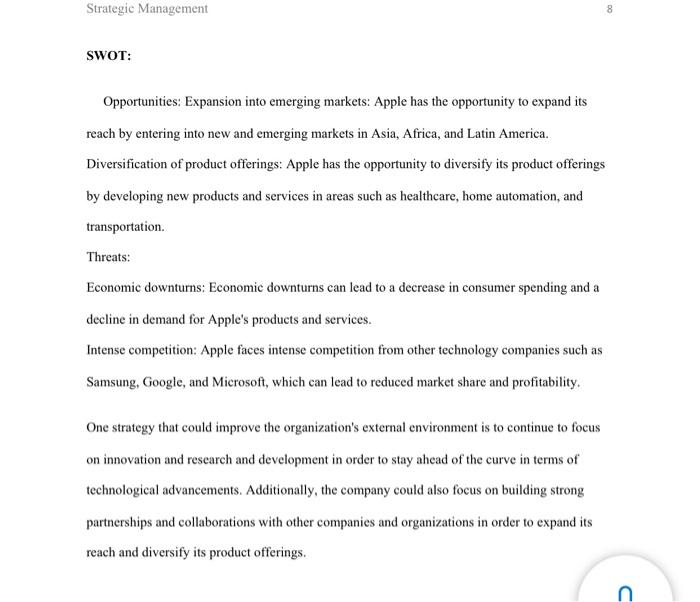 Solved - Identify at least 2 Opportunities and 2 Threats | Chegg.com