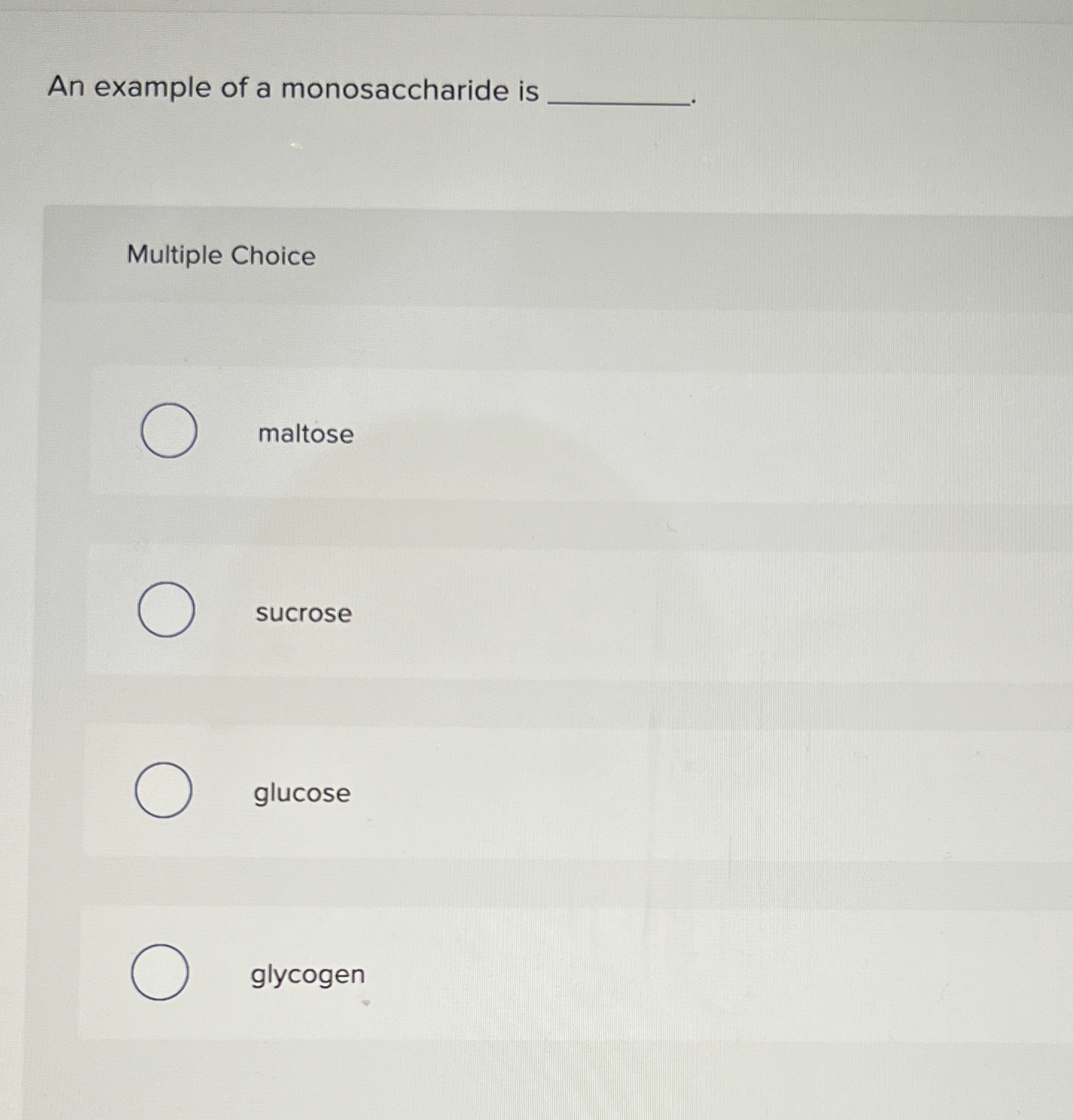 Solved An example of a monosaccharide isMultiple | Chegg.com