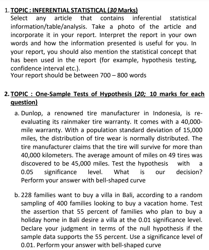 Solved 1. TOPIC : INFERENTIAL STATISTICAL (30 Marks) Select | Chegg.com
