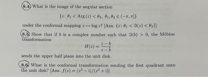 Solved 8.4. What is the image of the angular section {z:θ1 | Chegg.com