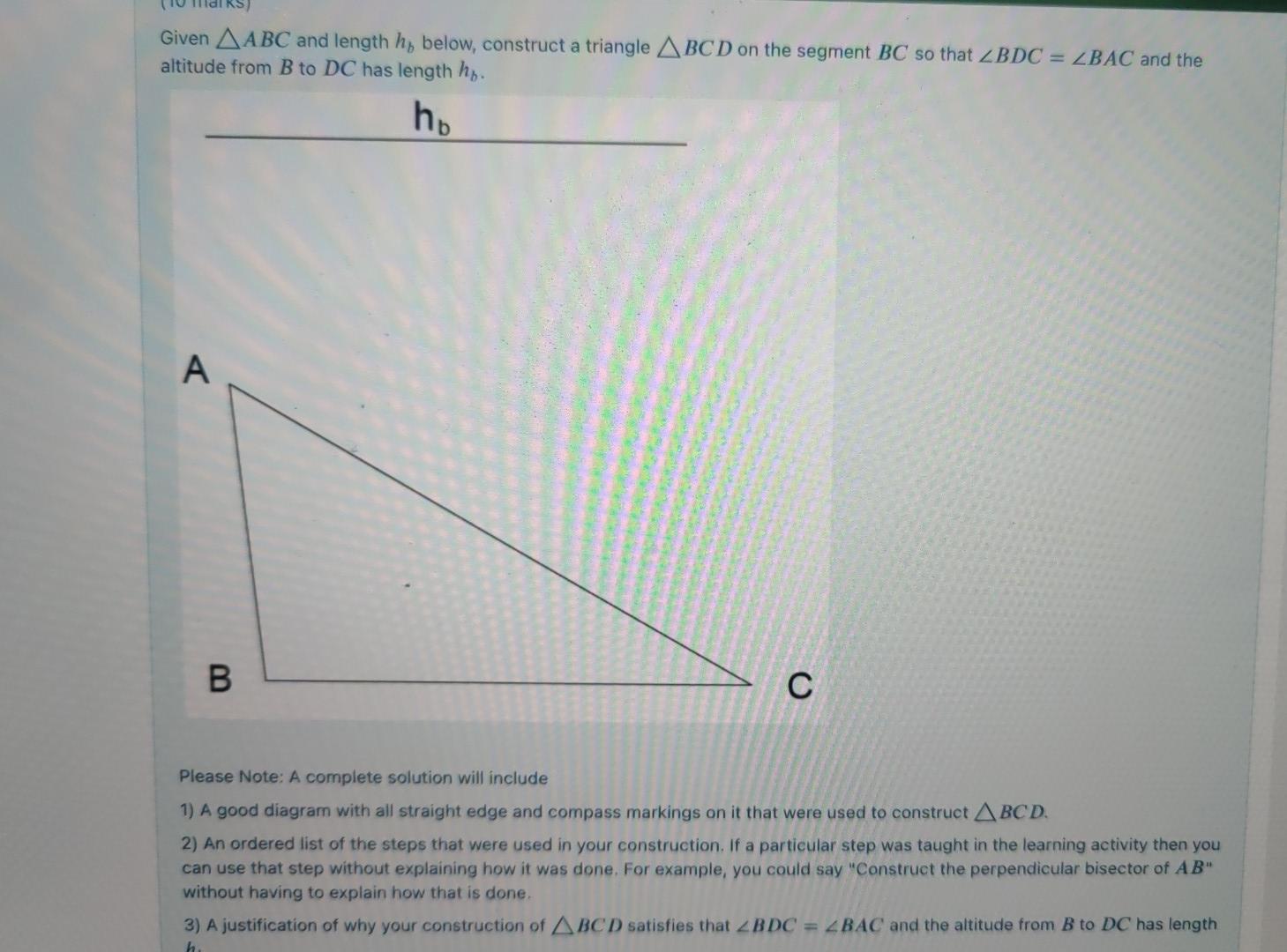 Solved Given ABC and length hy below, construct a triangle | Chegg.com