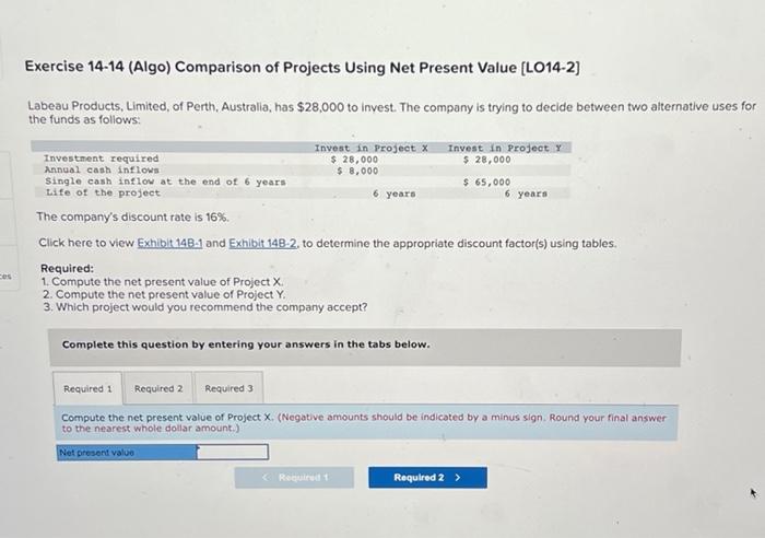 Exercise 14-14 (Algo) Comparison of Projects Using | Chegg.com