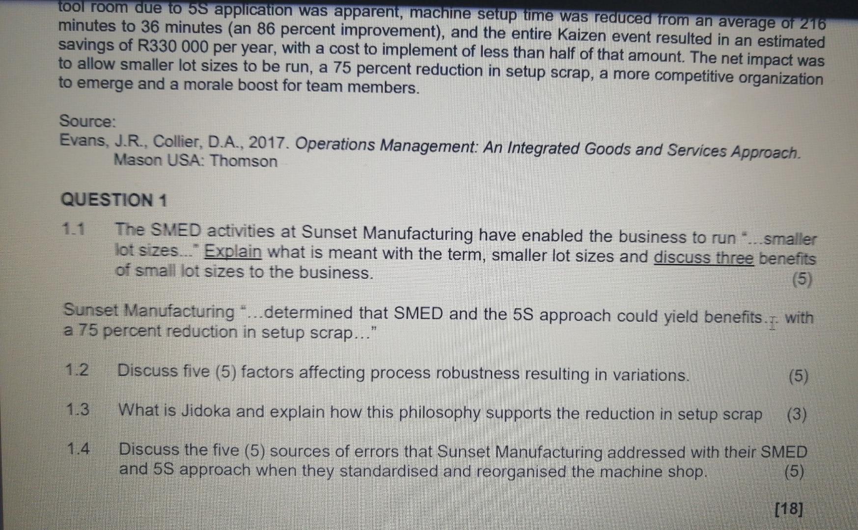 Solved SUNSET MANUFACTURING An example of how even a small | Chegg.com