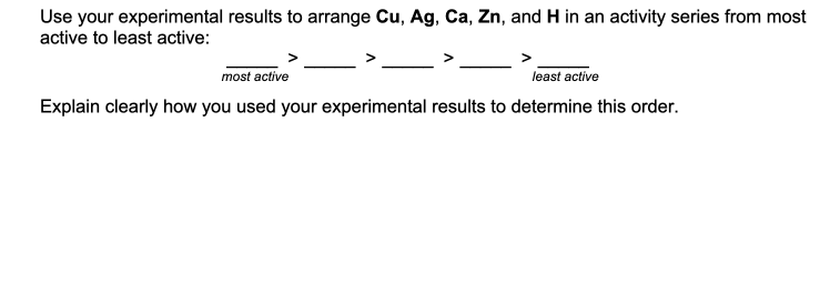 Solved Use your experimental results to arrange \( \mathbf{C | Chegg.com