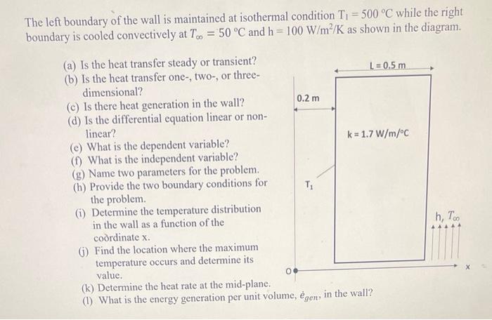 Solved The temperature distribution in the plane wall of | Chegg.com