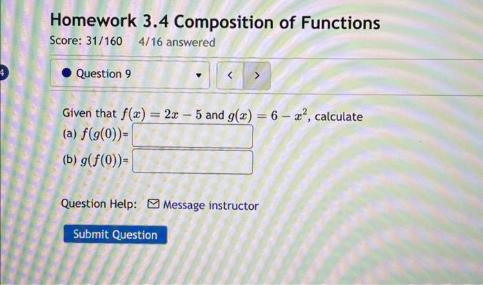 Solved Homework 3.4 Composition of Functions Score: 31/160 | Chegg.com