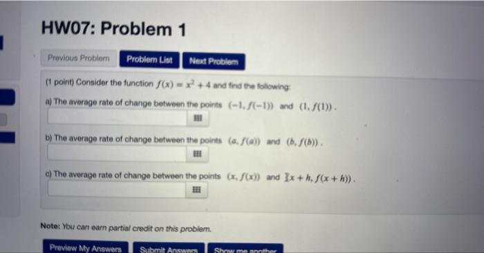 Solved (4 point) Consider the function f(x)=x2+4 and find | Chegg.com