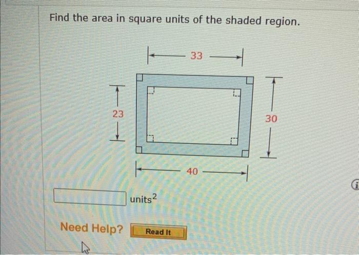 Solved Find the area in square units of the shaded region. | Chegg.com