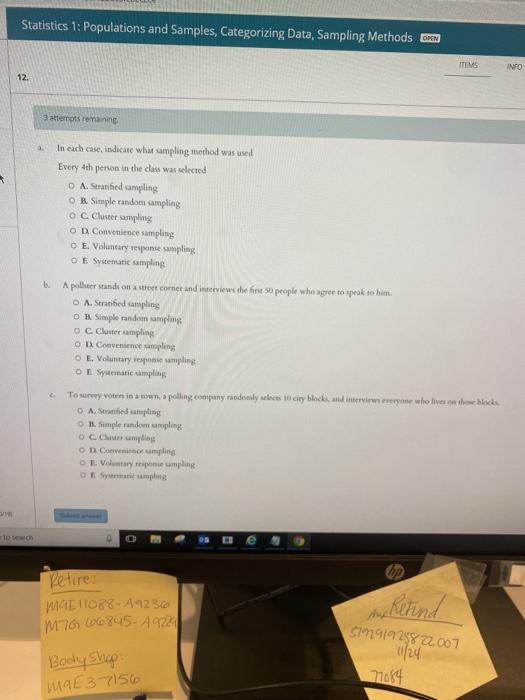 Solved Statistics 1: Populations and Samples, Categorizing | Chegg.com