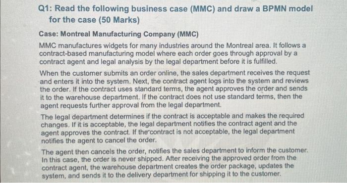 Solved Q1: Read the following business case (MMC) and draw a | Chegg.com