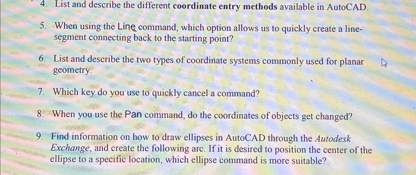 Solved List and describe the different coordinate entry | Chegg.com