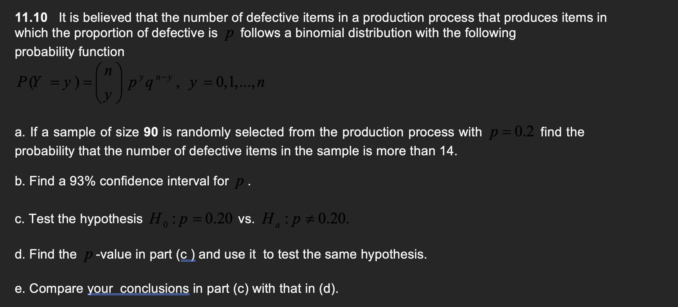 Solved 11.10 ﻿It is believed that the number of defective | Chegg.com