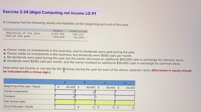 Solved Exercise 2-24 (Algo) Computing net income LO P1 A | Chegg.com