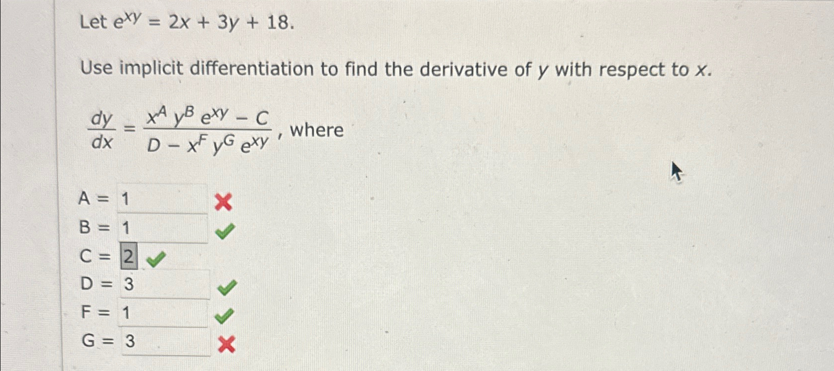 Solved Let exy=2x+3y+18Use implicit differentiation to find | Chegg.com