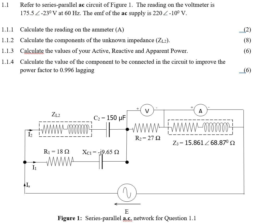 Solved 1.1 Refer to series-parallel ac circuit of Figure 1 . | Chegg.com