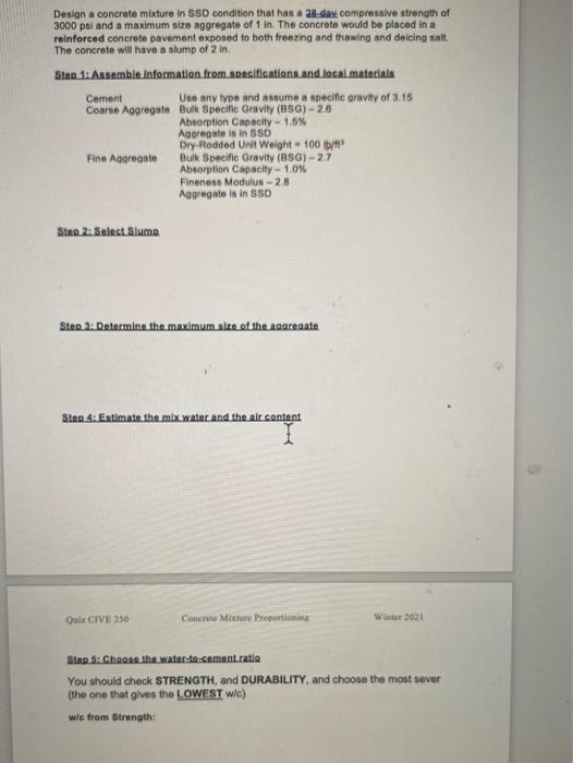 Solved Design a concrete mixture in SSD condition that has a | Chegg.com