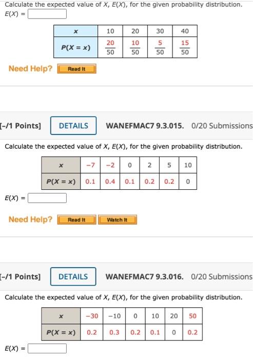 Solved Calculate the expected value of X, E(X), for the | Chegg.com