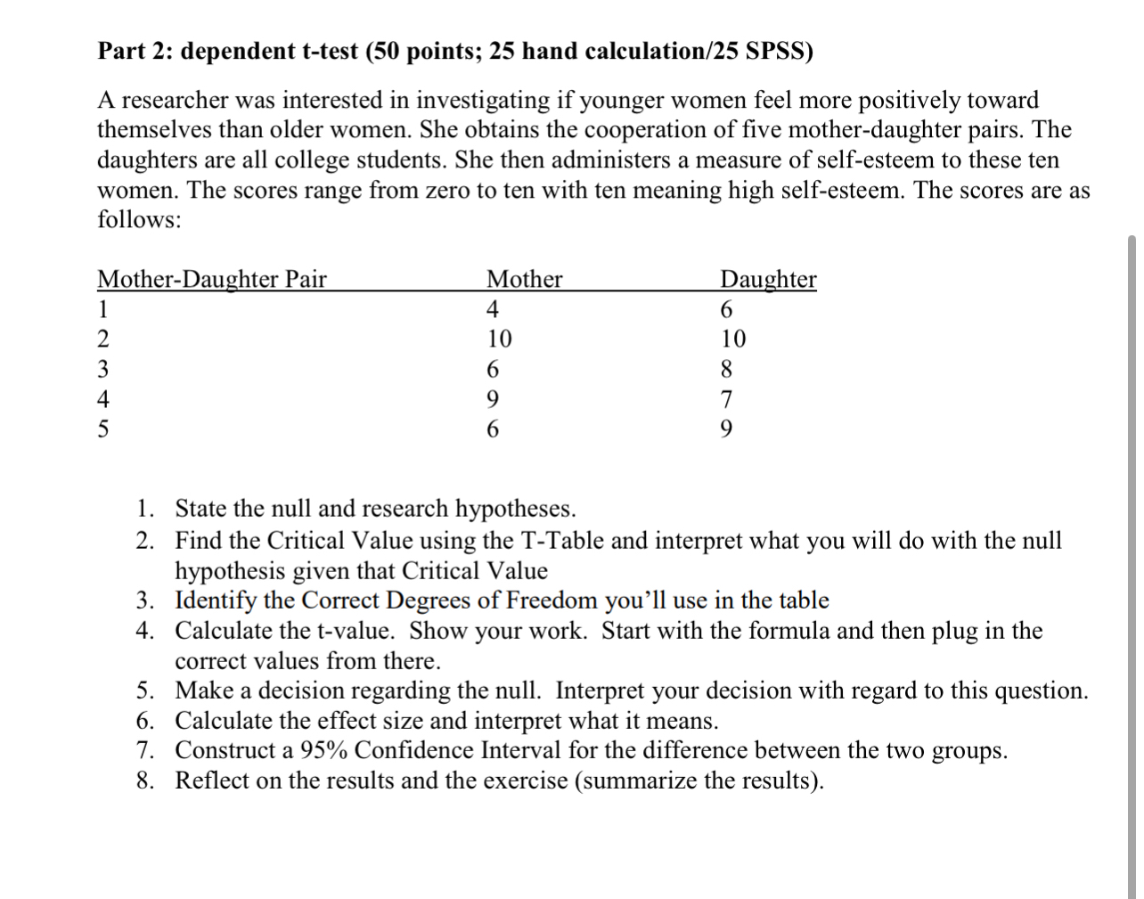 Solved Part 2: dependent t-test (50 ﻿points; 25 ﻿hand | Chegg.com
