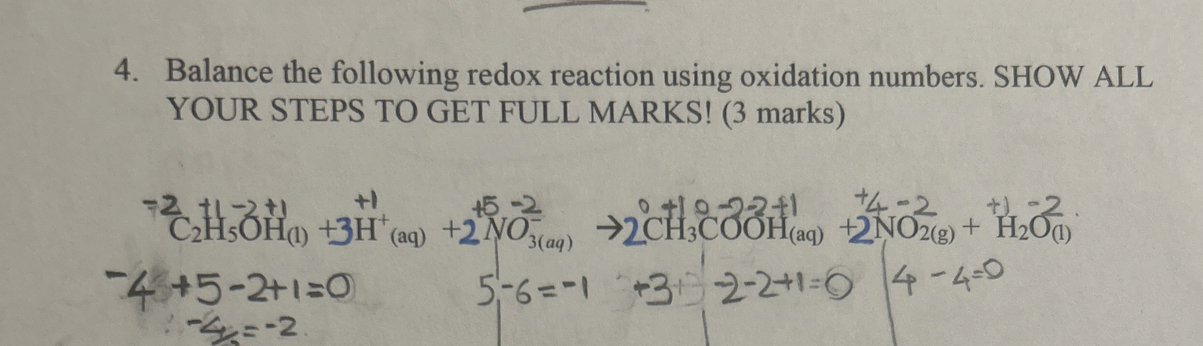 Solved Balance the following redox reaction using oxidation | Chegg.com