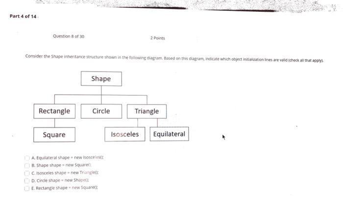 Solved Part 4 of 14 Question 8 of 30 2 points Consider the | Chegg.com