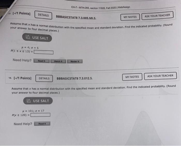 Solved CH-7 - MTH-265, section 11505, Fal 2020 WebAssign | Chegg.com