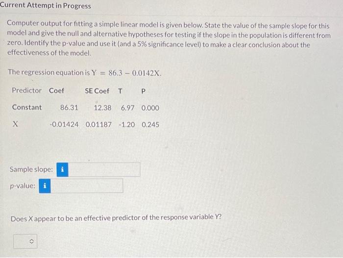 Solved Computer output for fitting a simple linear model is | Chegg.com