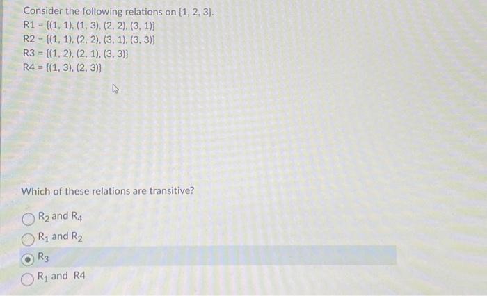 Solved Consider the following relations on {1,2,3}. | Chegg.com