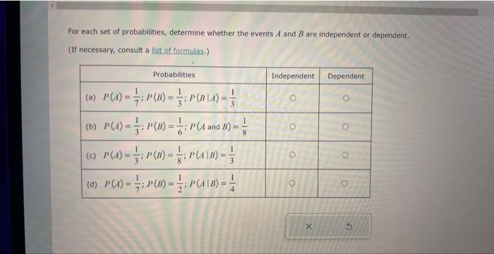 Solved For each set of probabilities, determine whether the | Chegg.com